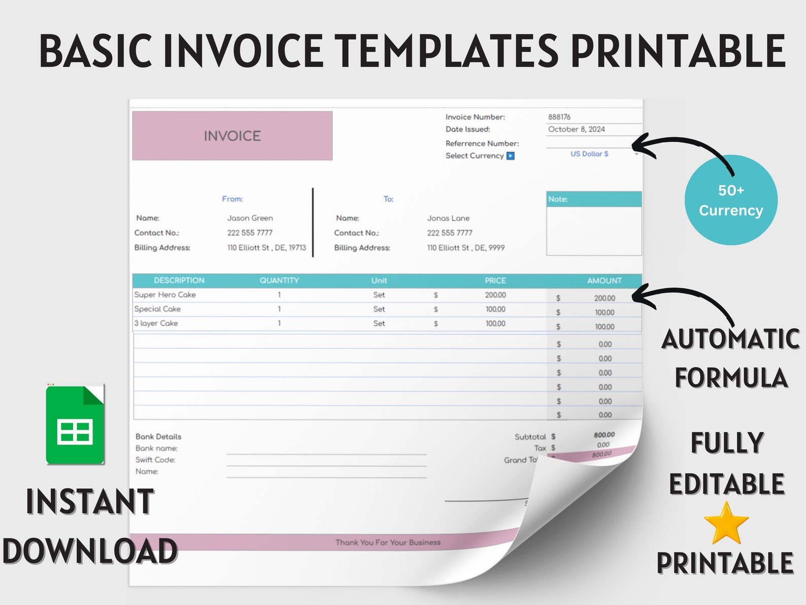 Simple & Minimalist Invoice Template Editableclean Invoice Design for ...