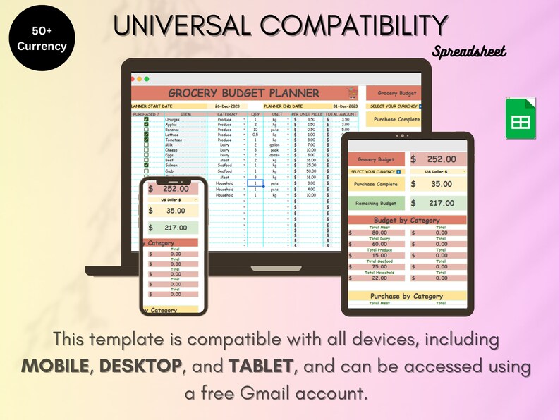 Grocery Budget Planner Spreadsheets for Google Sheets, Digital Grocery ...