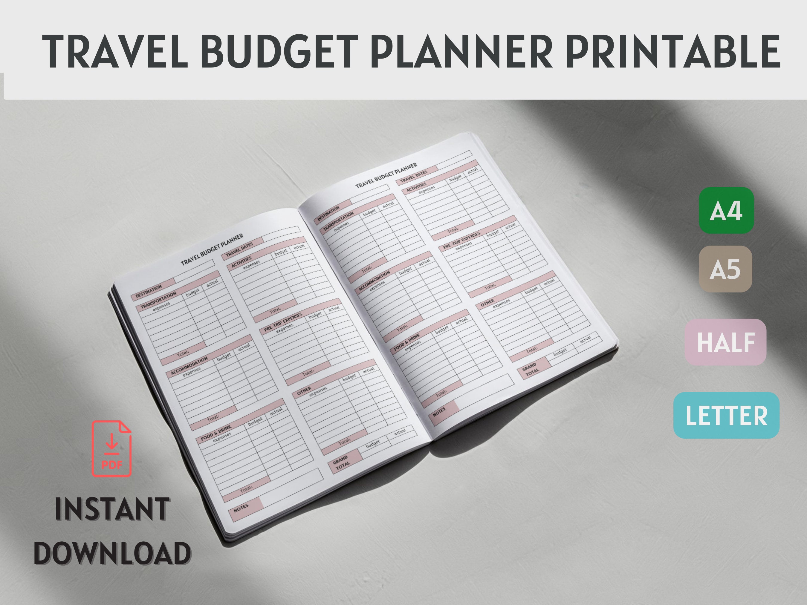 Travel Budget Planner Printable Vacation Expense Tracker Trip Cost ...