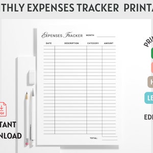 Monthly Expenses Tracker Printable Budget Planner PDF Printable Monthly ...