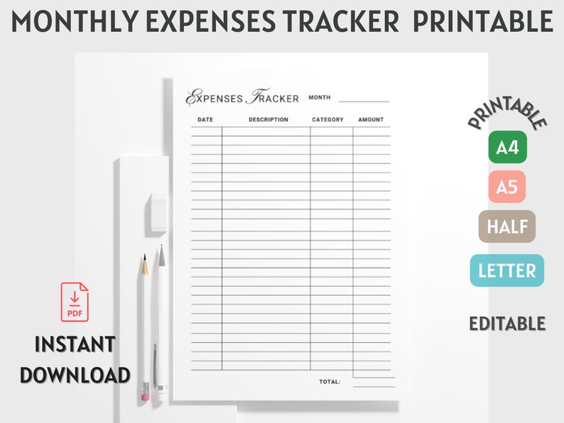 Monthly Expenses Tracker Printable Budget Planner PDF Printable Monthly ...
