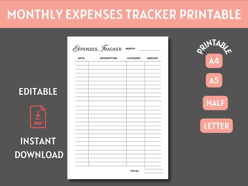 Monthly Expenses Tracker Printable Budget Planner PDF Printable Monthly ...