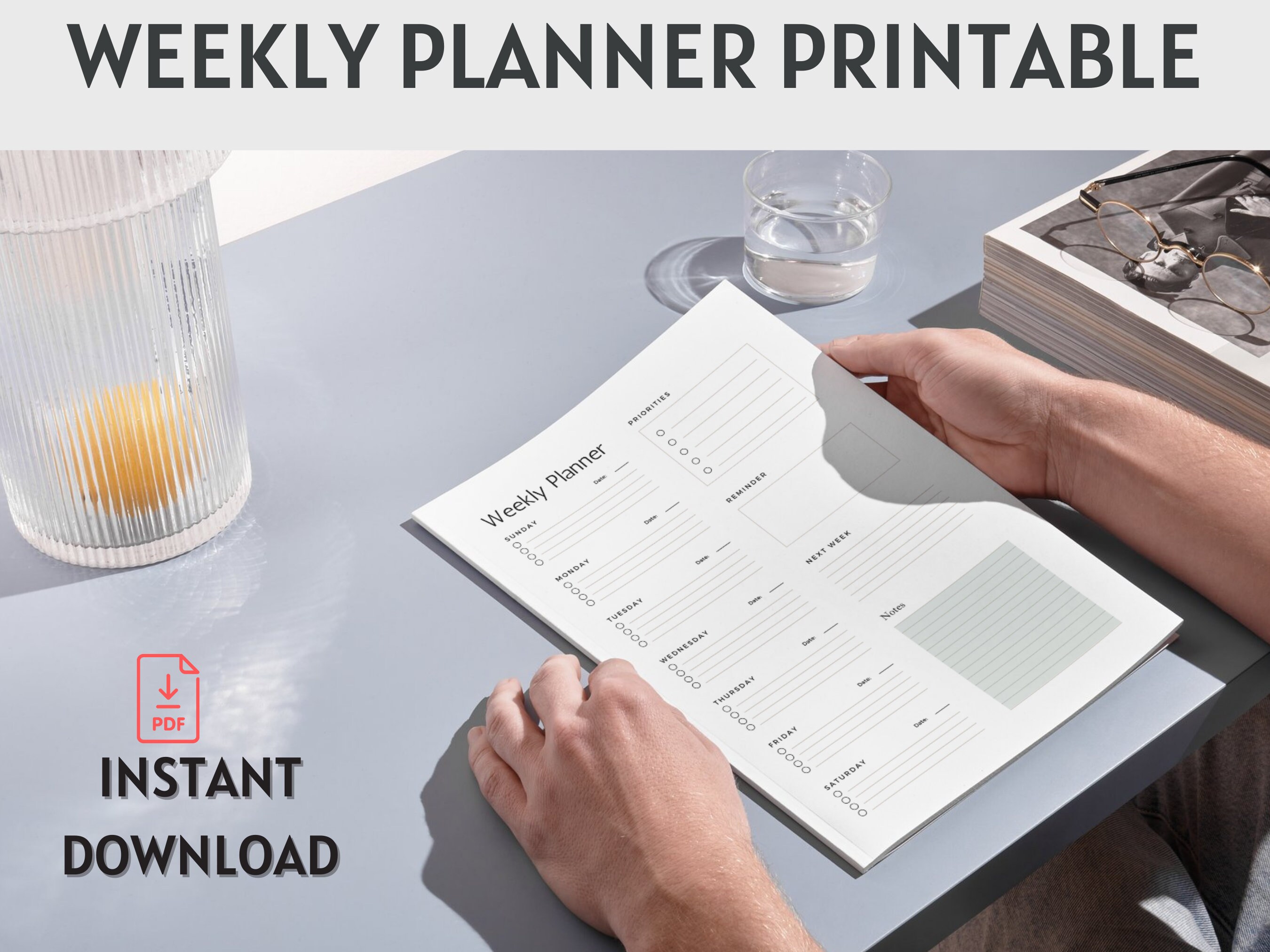 Weekly Schedule Planner Printable PDF Minimalist Weekly Planner ...