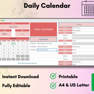 Printable Daily Calendar, Printable Spreadsheet Calendar, 2024-2025 ...