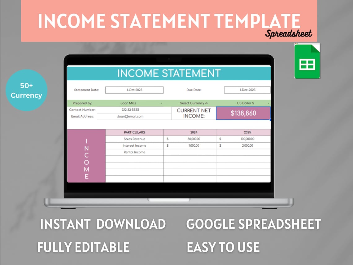 Small Business Income Statement Template Income and Expenses Tracker ...