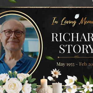 Personalised Funeral Banner Photo Flower in Loving Memory Celebration ...
