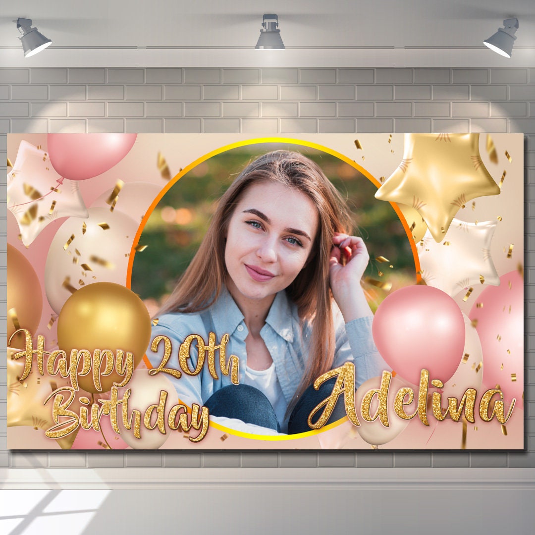 Personalised Happy Birthday Backdrop Background Banner Rose Gold Sign ...