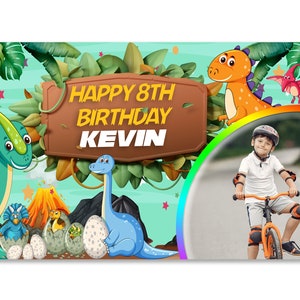 Personalised Birthday Backdrop Background Banner Dinosaur Volcano Photo ...