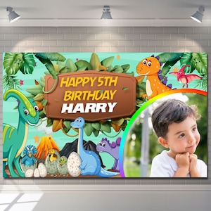 Personalised Birthday Backdrop Background Banner Dinosaur Volcano Photo ...