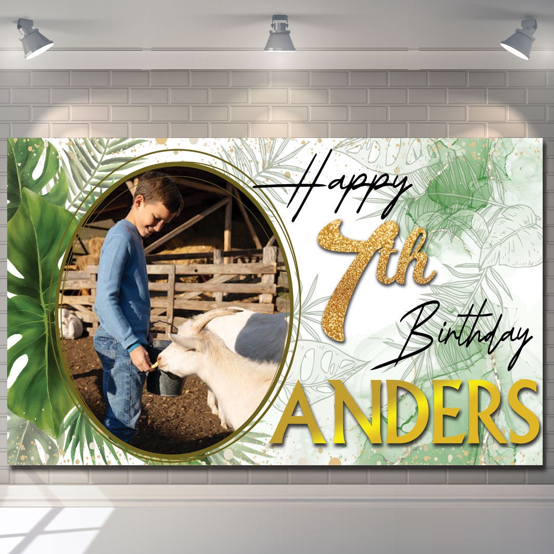 Personalised Birthday Backdrop Banner Tropical Forest Leaves Summer ...