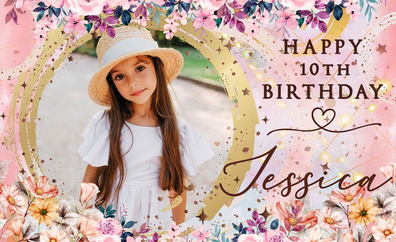 Personalised Happy Birthday Backdrop Background Banner Pink Sign Poster ...
