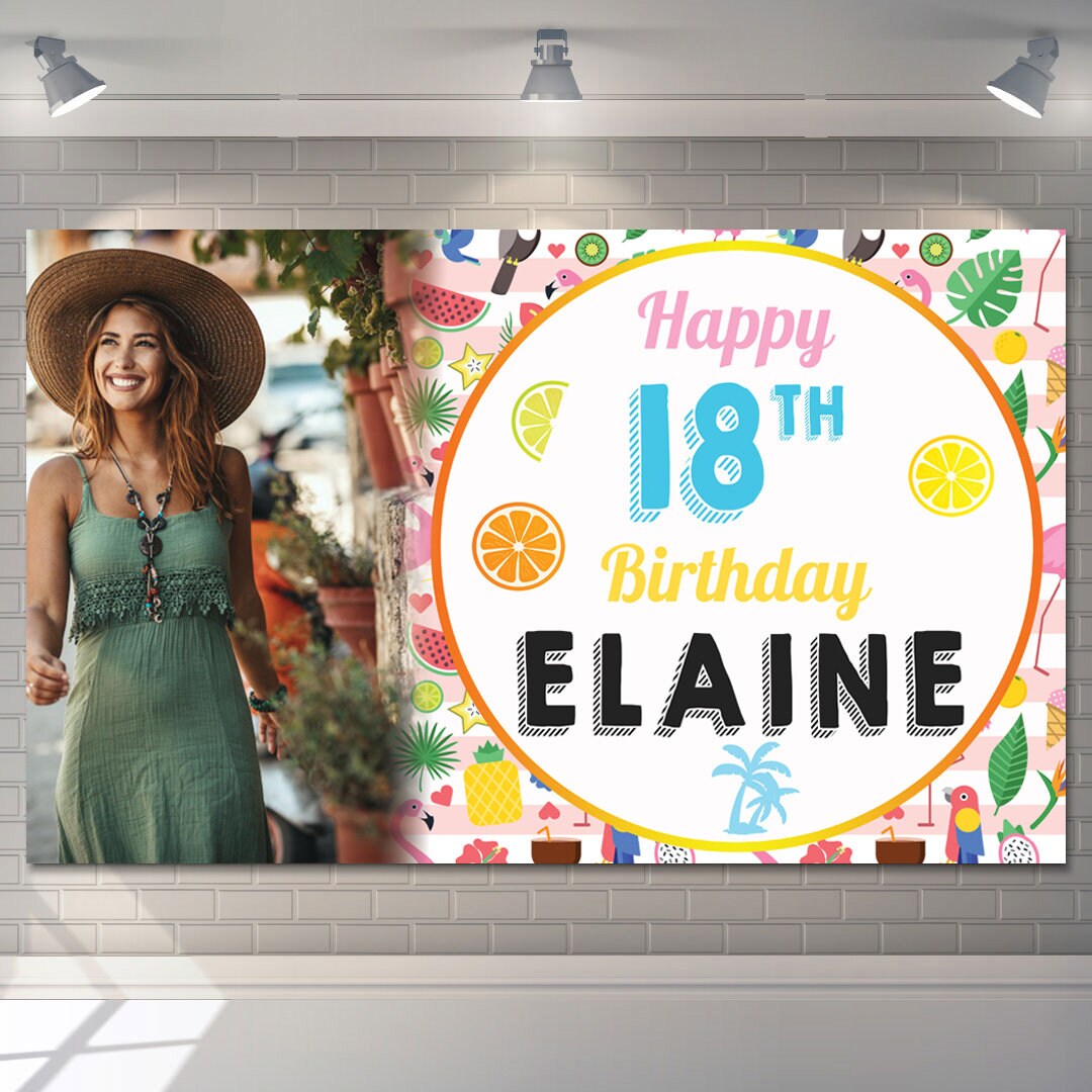 Personalised Happy Birthday Backdrop Background Banner Flamingo Summer ...