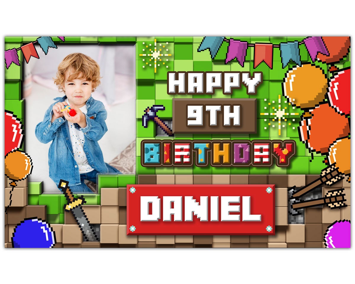 Birthday Backdrop Background Photo Banner Personalised Pixel Video Game ...
