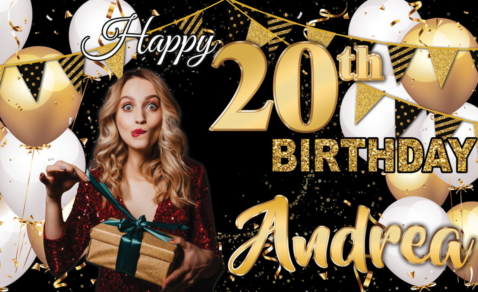 Personalised Happy Birthday Backdrop Background Banner Black and Gold ...