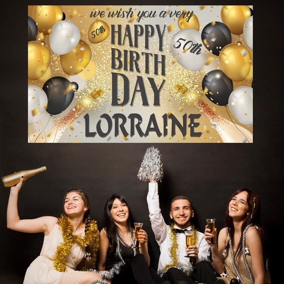 Personalised Happy Birthday Backdrop Background Banner Black - Etsy