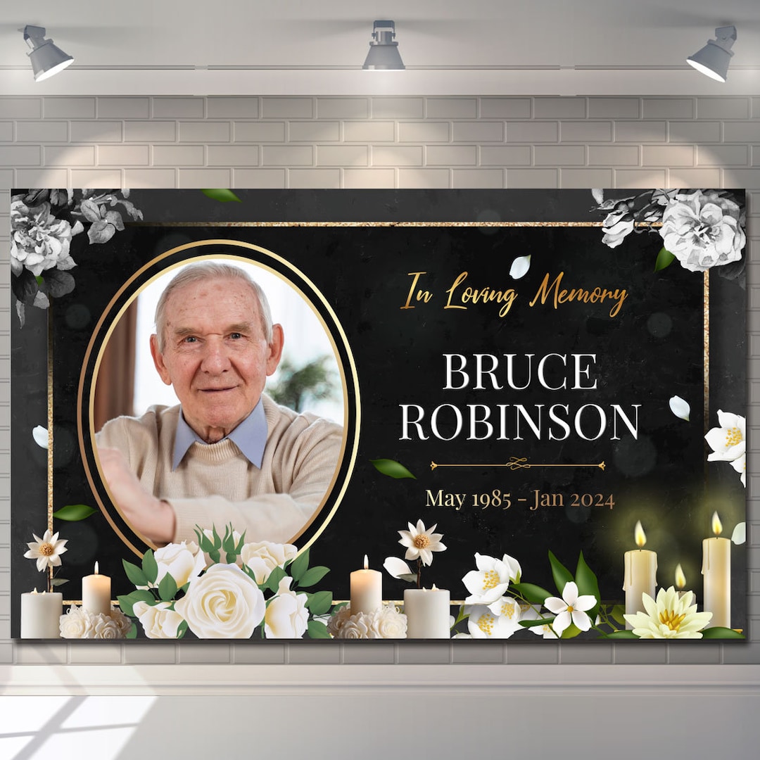 Personalised Funeral Banner Photo Flower in Loving Memory Celebration ...
