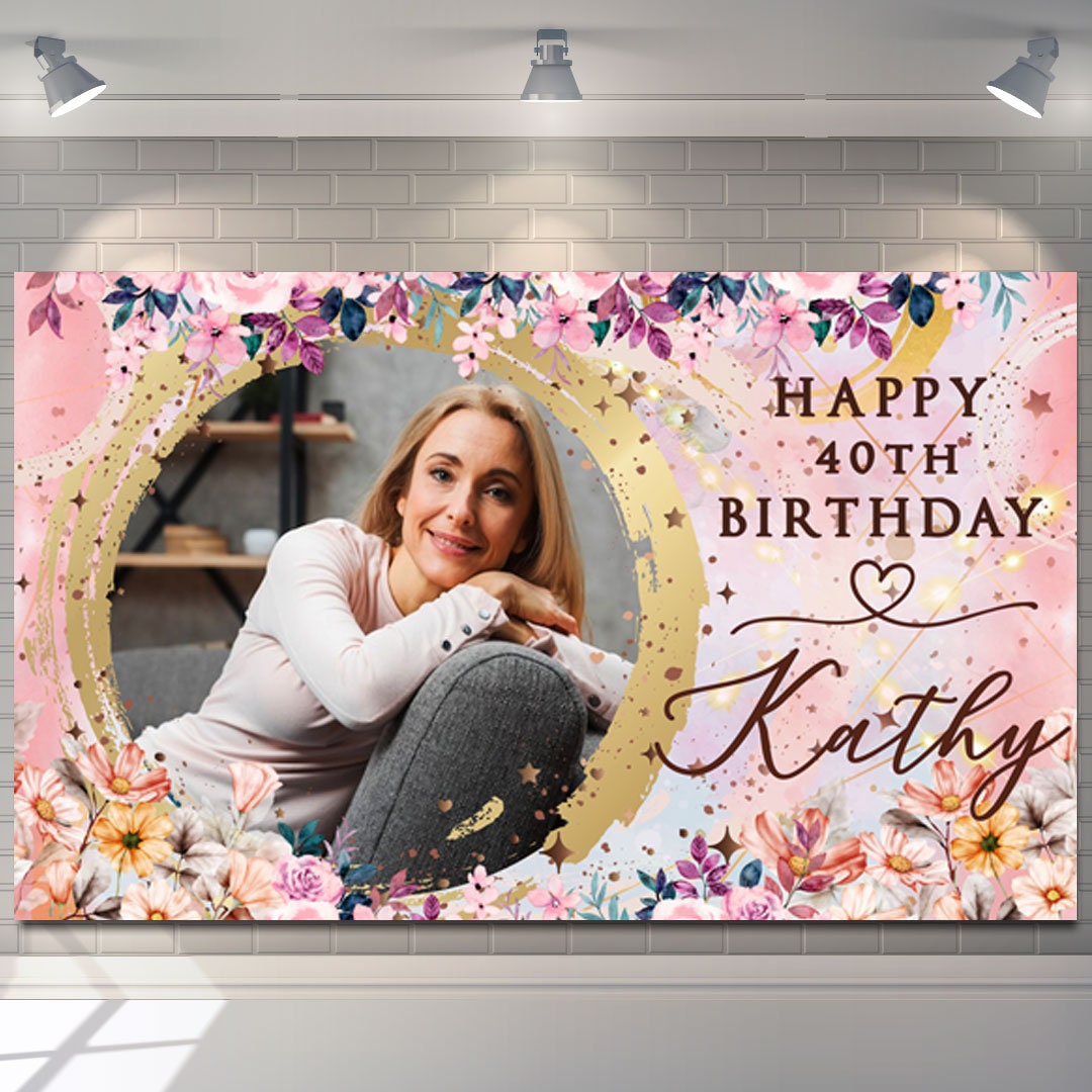 Personalised Happy Birthday Backdrop Background Banner Pink Sign Poster ...
