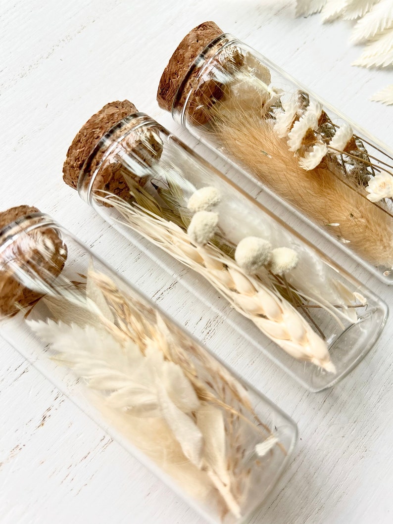 Set of 3 Mini Jars of Dried Neutral Florals // Botanical Glass Vials - Etsy