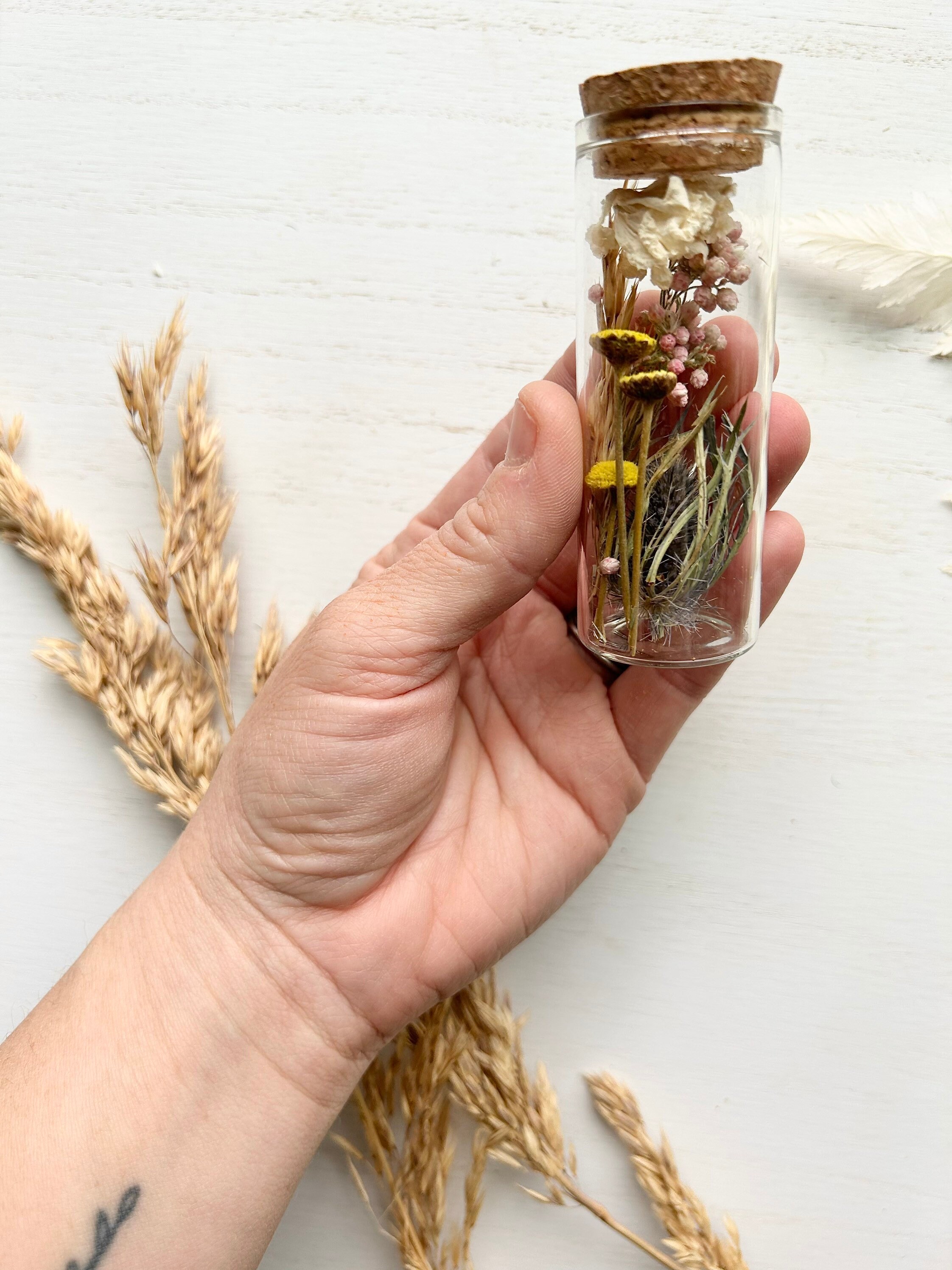 Set of 3 Wildflower Glass Vials // Botanical Jars 3.15inches - Etsy