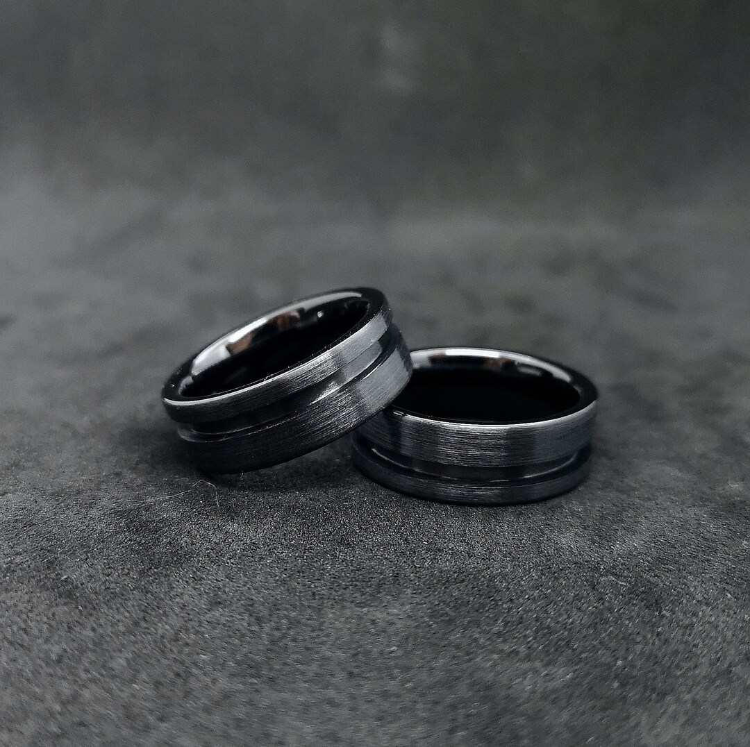 Inlay Ring, Offset Ring, 4mm-2mm-2mm, Black Ceramic Ring Blank, Ring ...