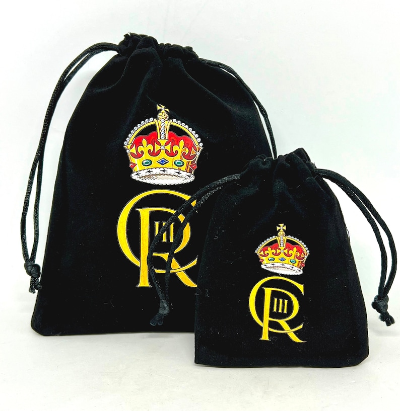 King Charles CRIII Royal Cypher Velvet Jewellery Bags Pouches Monarchy ...