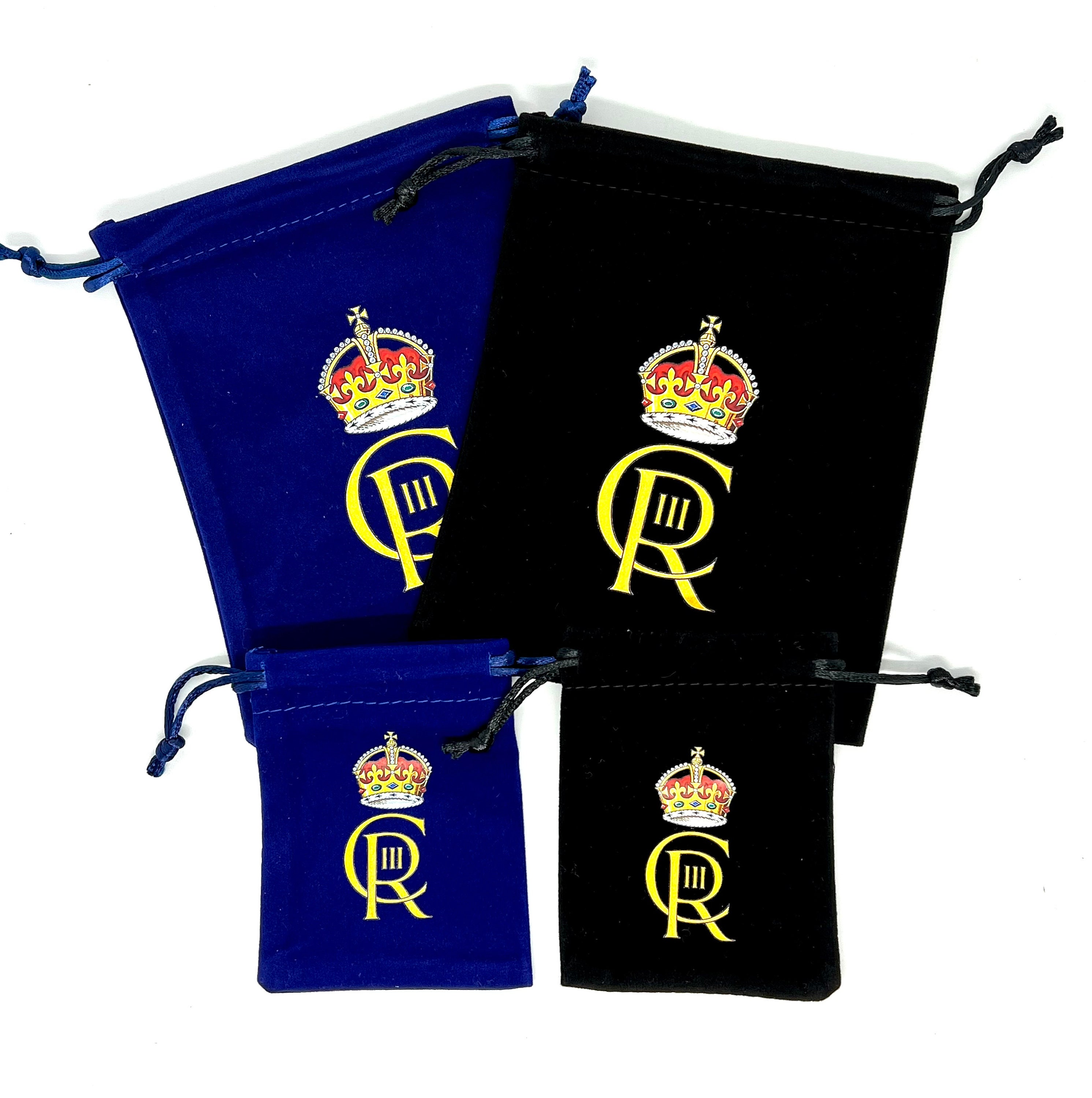 King Charles CRIII Royal Cypher Velvet Jewellery Bags Pouches Monarchy ...