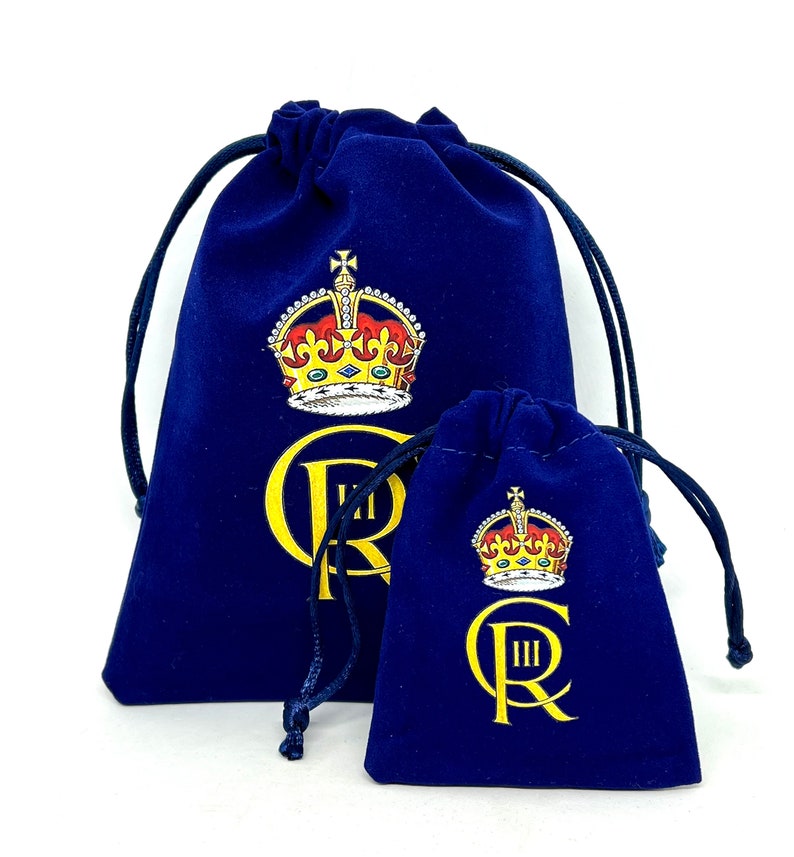 King Charles CRIII Royal Cypher Velvet Jewellery Bags Pouches Monarchy ...