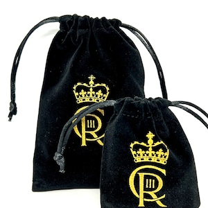 King Charles CRIII Royal Cypher Deluxe Velvet Jewellery Drawstring Bags ...