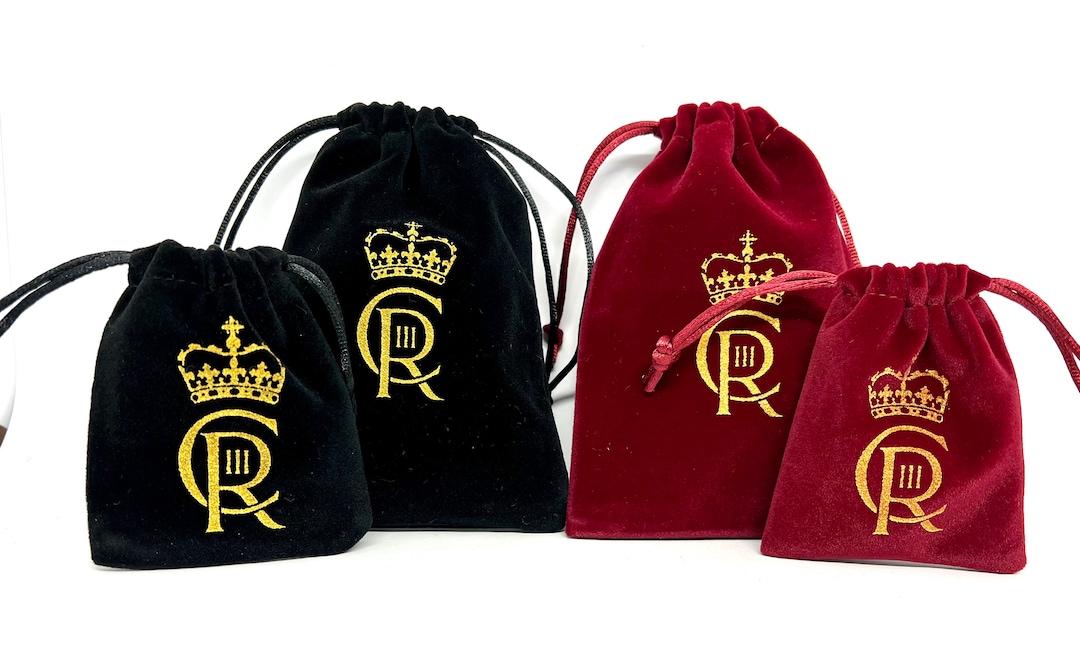 King Charles CRIII Royal Cypher Deluxe Velvet Jewellery Drawstring Bags ...