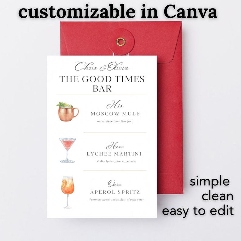 His Hers Ours Wedding Bar Menu Sign Template | Editable Canva Cocktail ...