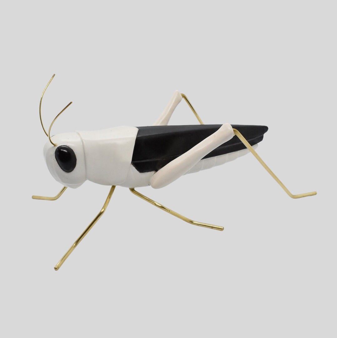 Black and White Grasshopper in Ceramic and Brass, Unique Hand ...