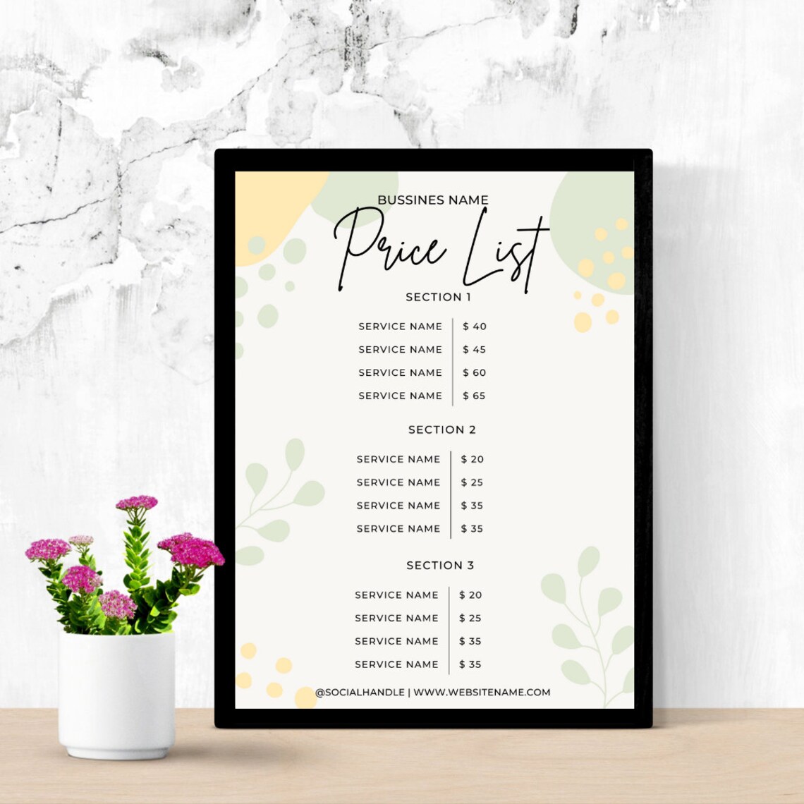 Editable Price List Template Printable Price Sheet Small - Etsy