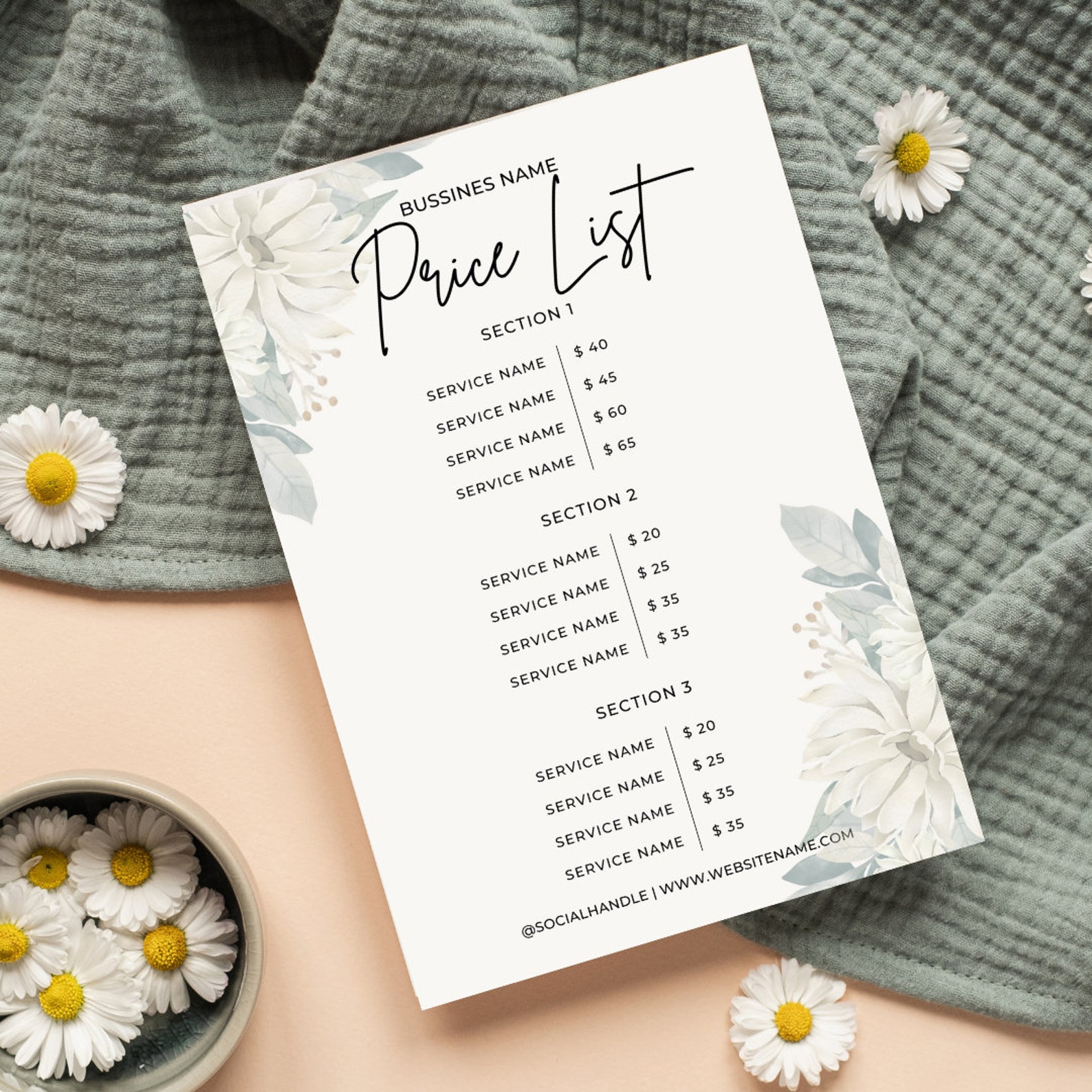 Editable Price List Template, Printable Price Sheet, Small Business ...