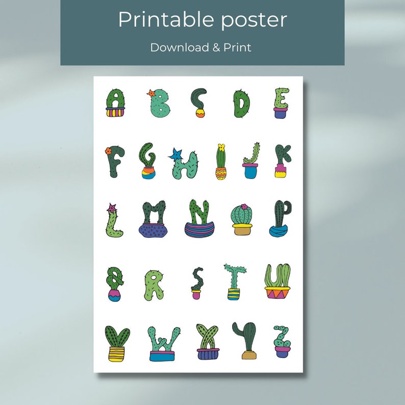 Cactus Alphabet Poster Kids Playroom Educational Poster - Etsy