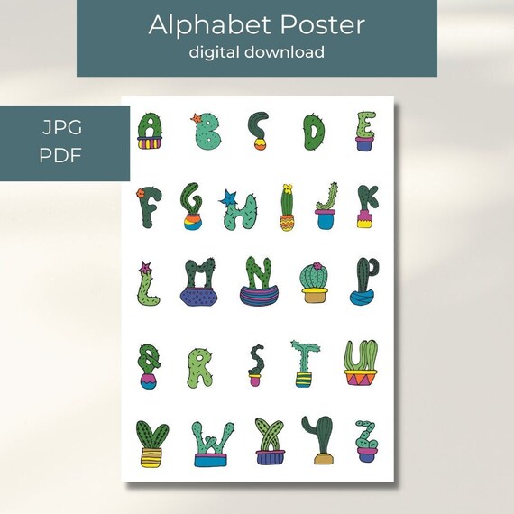 Cactus Alphabet Poster Kids Playroom Educational Poster - Etsy