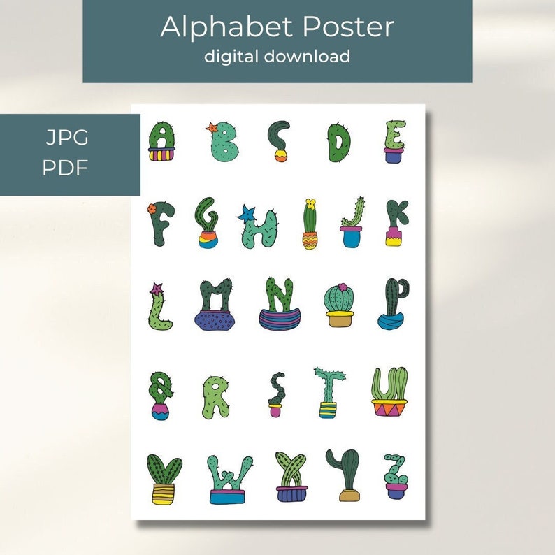 Cactus Alphabet Poster Kids Playroom Educational Poster - Etsy