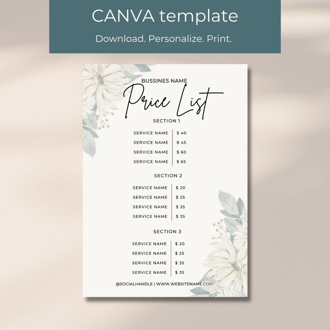 Editable Price List Template, Printable Price Sheet, Small Business ...