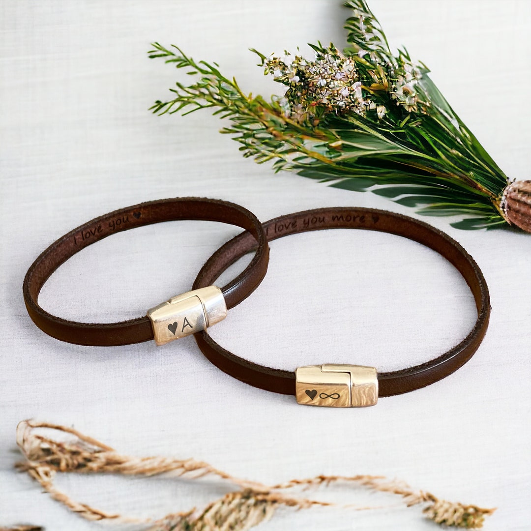 Matching Couple Bracelets - Personalized Gift for Couple - Leather ...