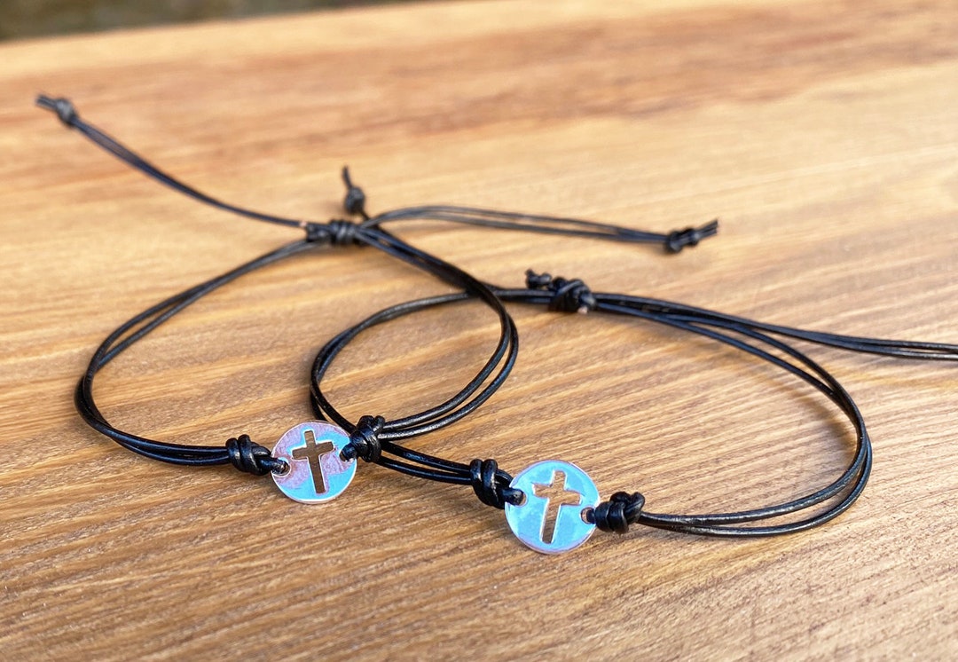 Matching Couple Bracelets With Cross Women or Men Sterling Silver Cross ...