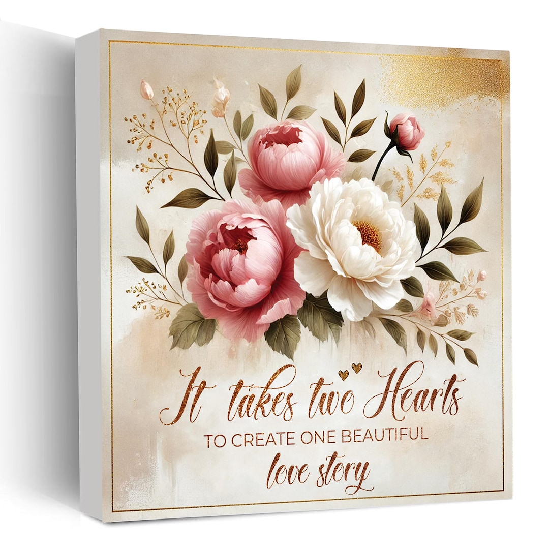 Floral Wedding Sign: Romantic Peonies, Love Story Wooden Plaque - Etsy