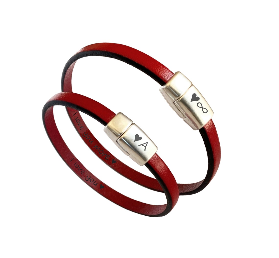 Matching Couple Bracelets - Personalized Gift for Couple - Leather ...