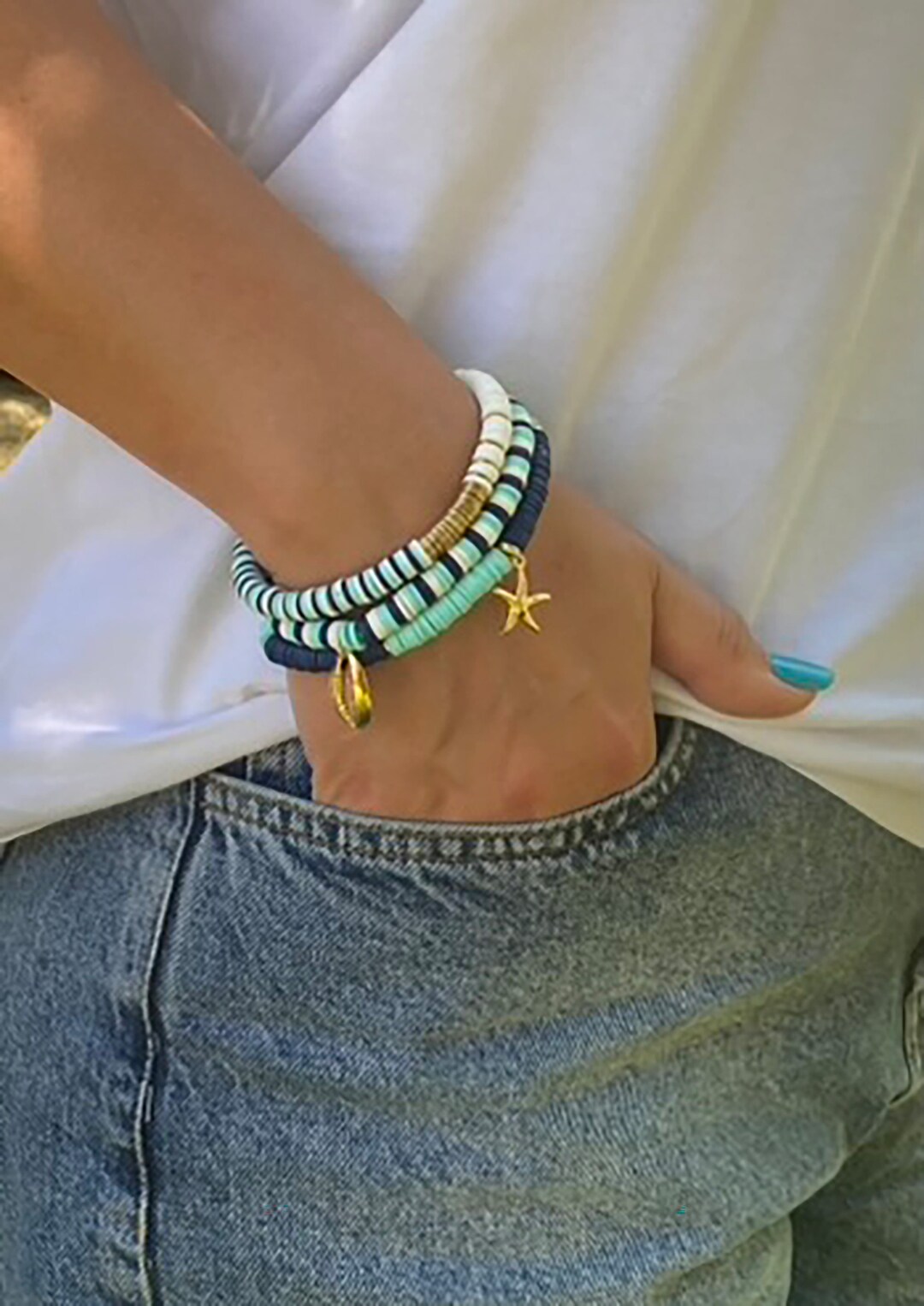 Stack of 3 Bracelets, Beaded Boho Bracelets for Women, Stretch Bracelet ...