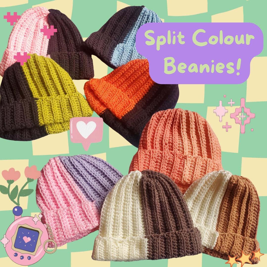 Dual Split Colour Handmade Crochet Beanie! | Two Color Crochet Beanie ...