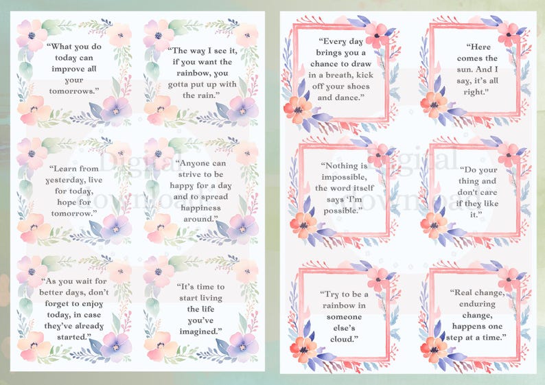 Positive Daily Quotes,watercolor Frame,daily Motivation Cards,printable ...