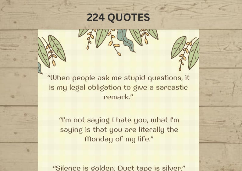 Sarcastic Quotes Book: 224 Funny Sayings Collection (A5 PDF Digital ...
