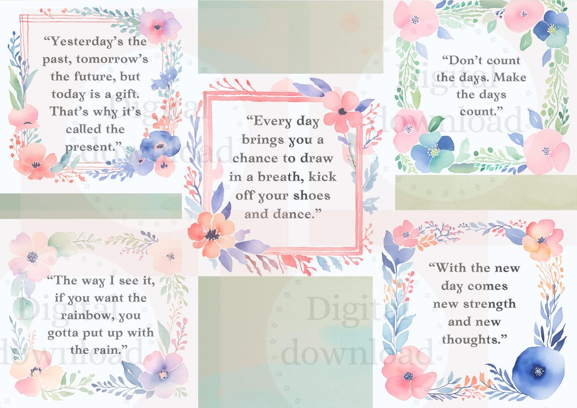 Positive Daily Quotes,watercolor Frame,daily Motivation Cards,printable ...
