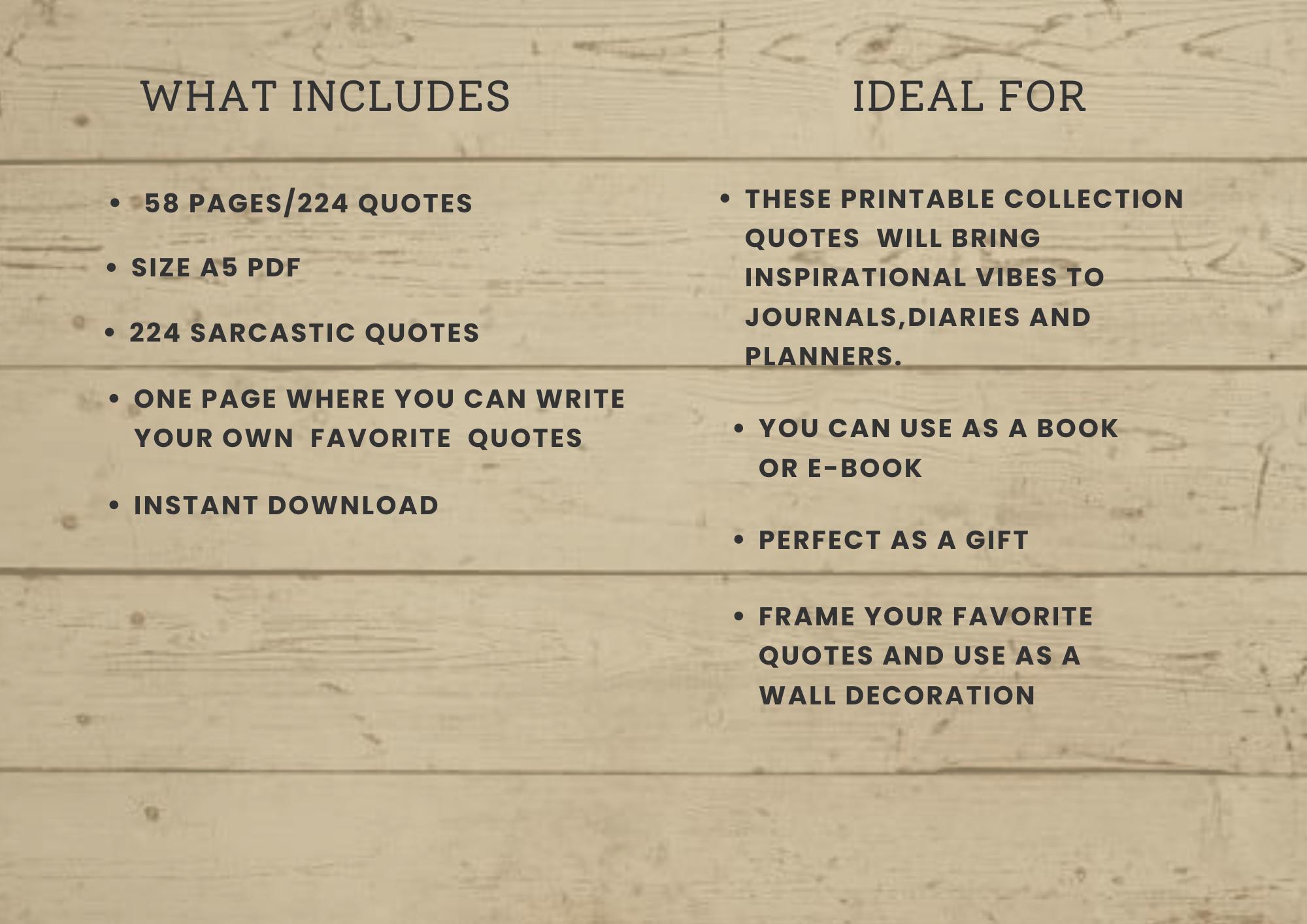 Sarcastic Quotes Book: 224 Funny Sayings Collection (A5 PDF Digital ...