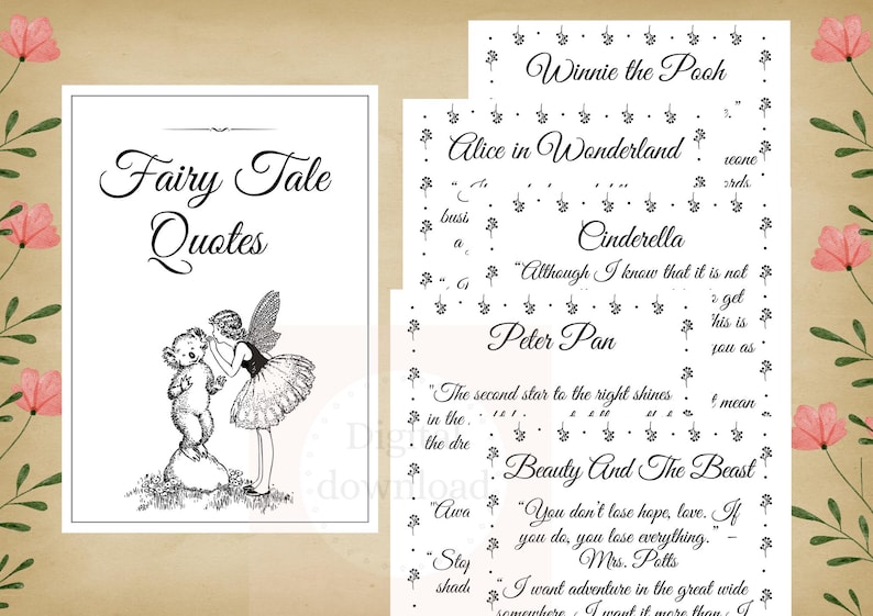 Fairy Tale Printable Quotes Book,fairy Poems Ephemera Words, Alice in ...