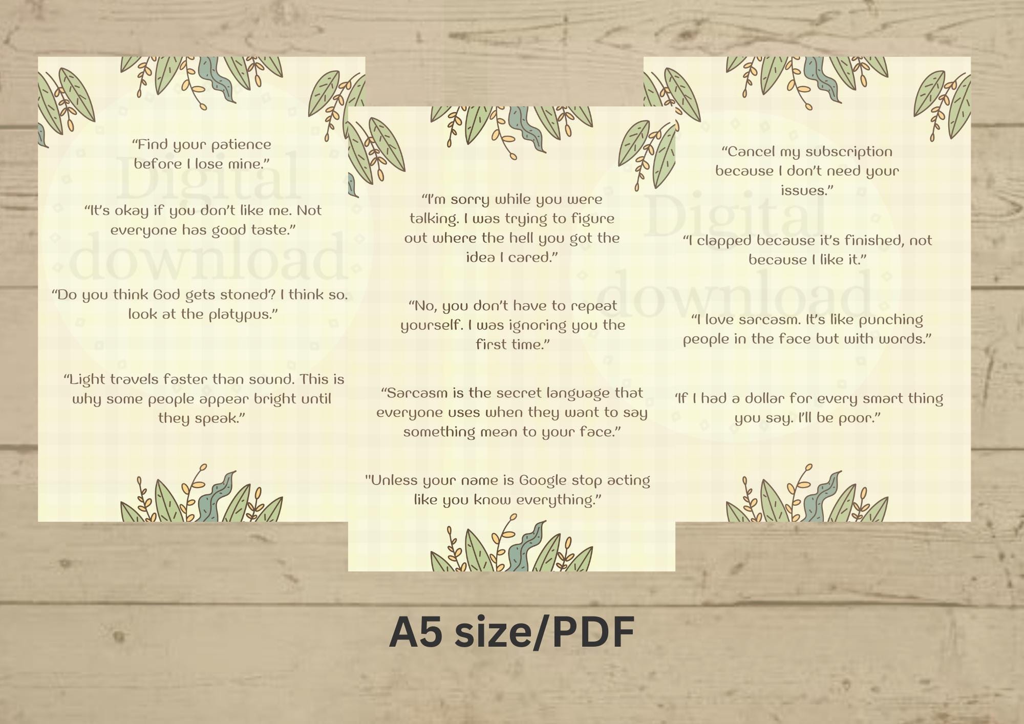 Sarcastic Quotes Book: 224 Funny Sayings Collection (A5 PDF Digital ...