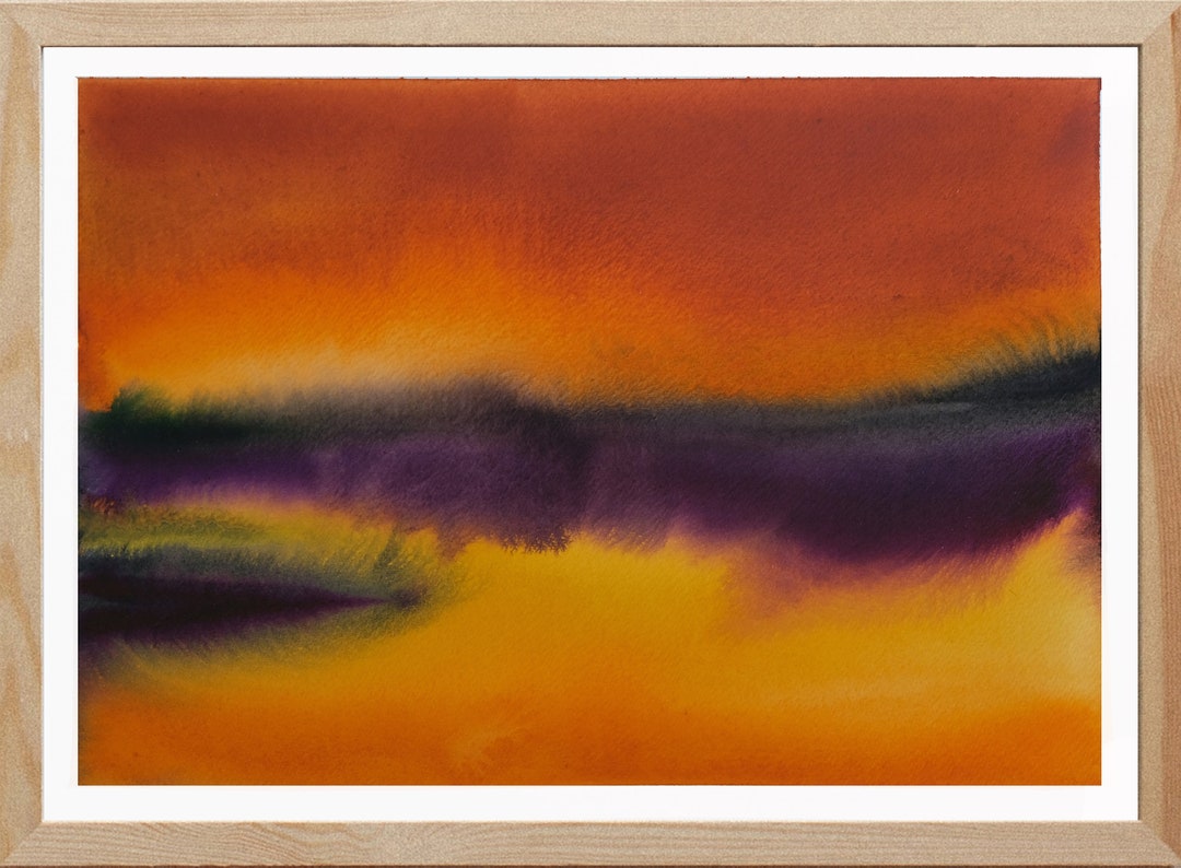 Abstract Watercolor Painting. Original Watercolor Art, Sunset Landscape ...